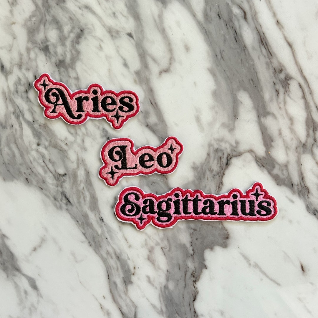 Zodiac Horoscope Fire Signs Aries Sagittarius Leo Multi-colored Iron on Sew on Embroidered Patch ...