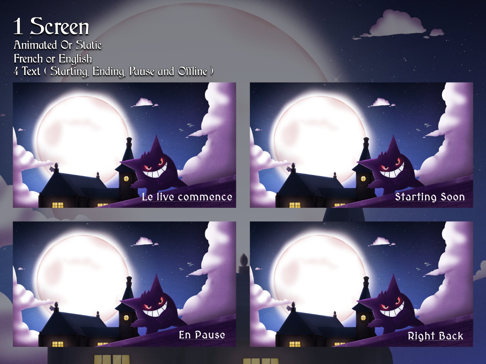 Gengar Overlay - Haunted Night Gengar - Stream Pack - EN / FR - Etsy