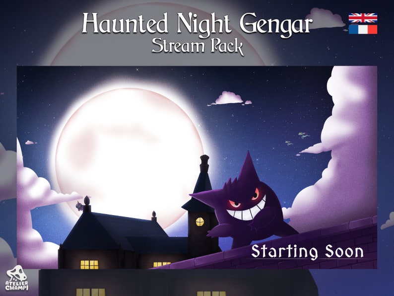Gengar Overlay - Haunted Night Gengar - Stream Pack - EN / FR - Etsy