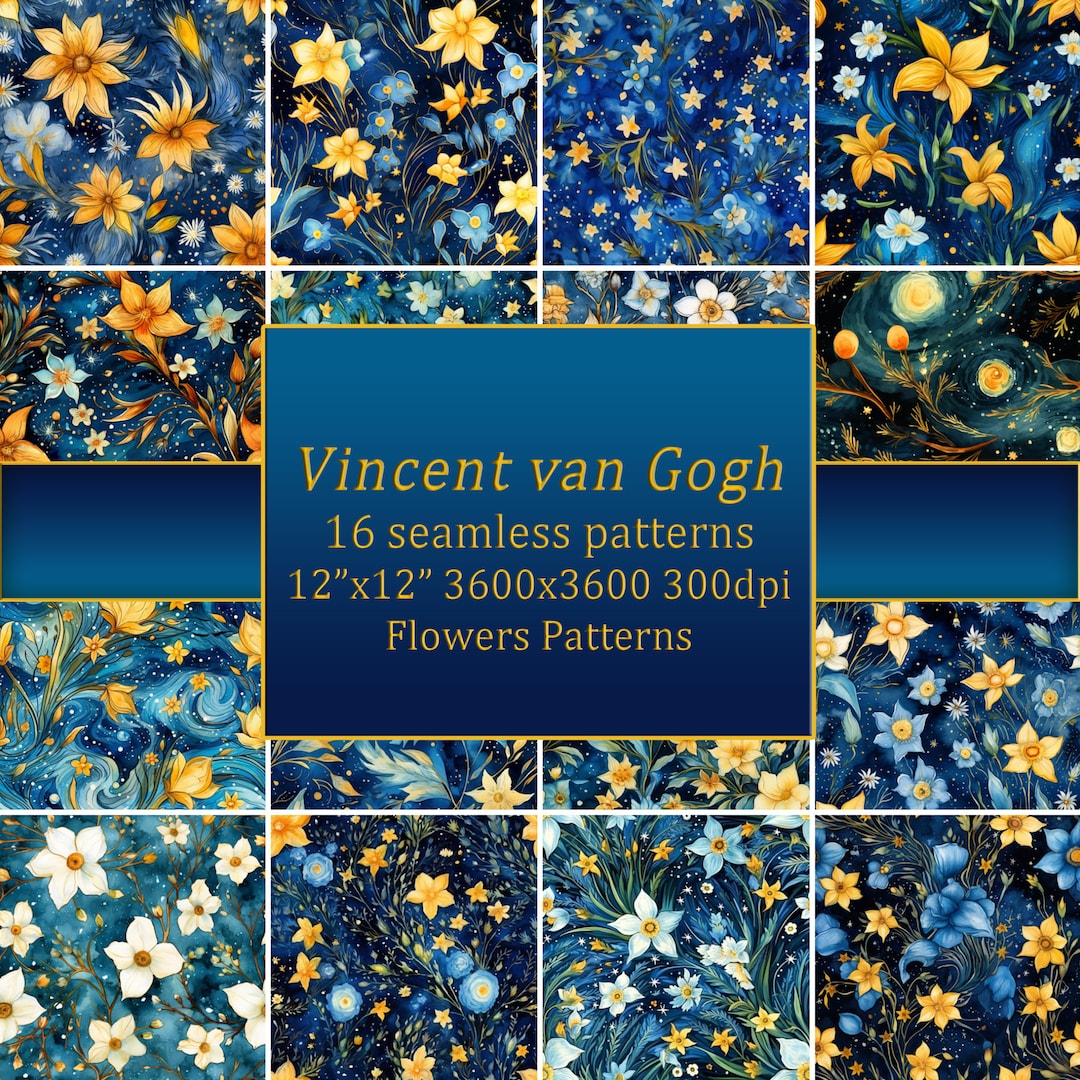 Vincent Van Gogh , Seamless Pattern, Pattern, Flowers Digital Paper ...