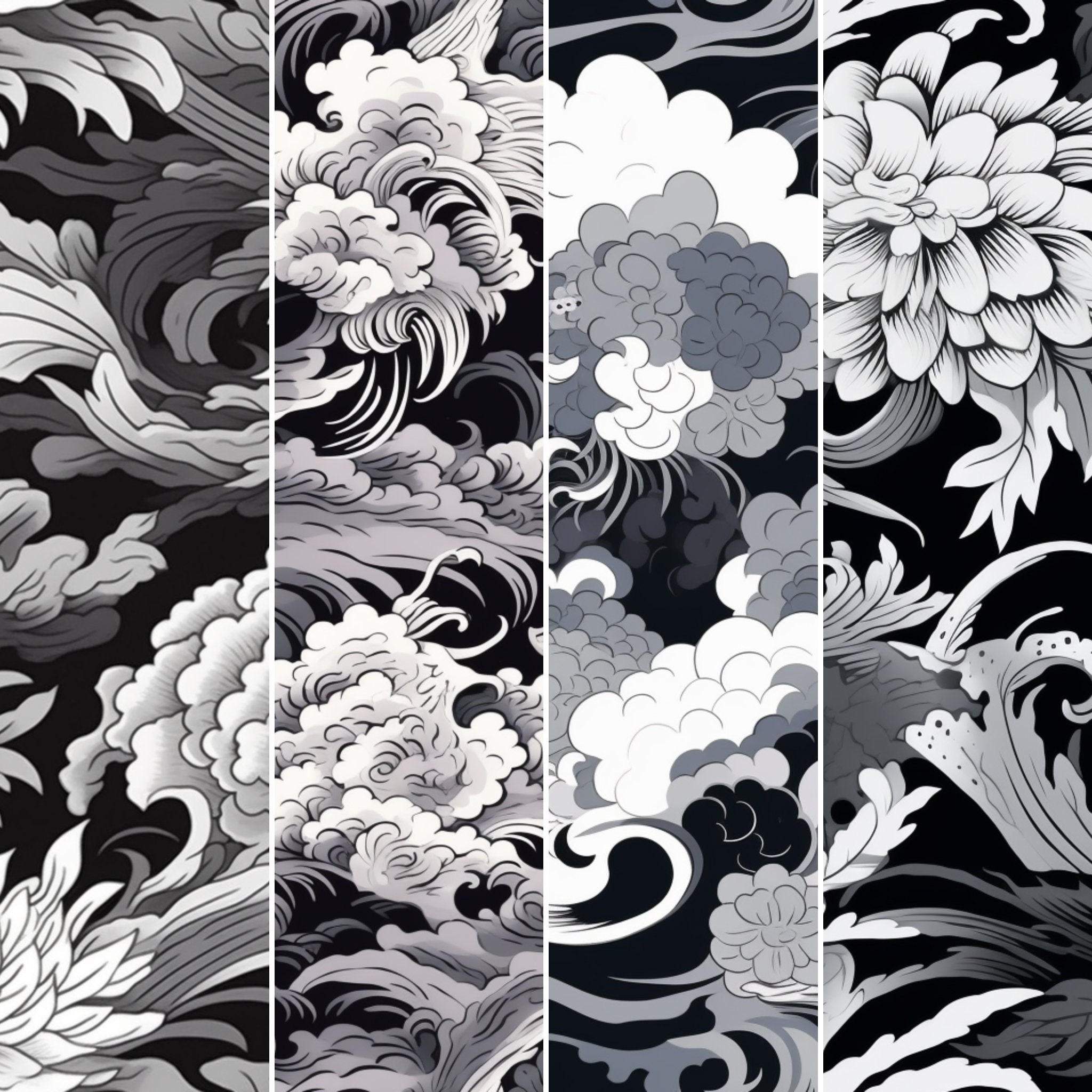 Kawanabe Kyōsai Seamless Pattern ,black and White, Japanese Prints ...