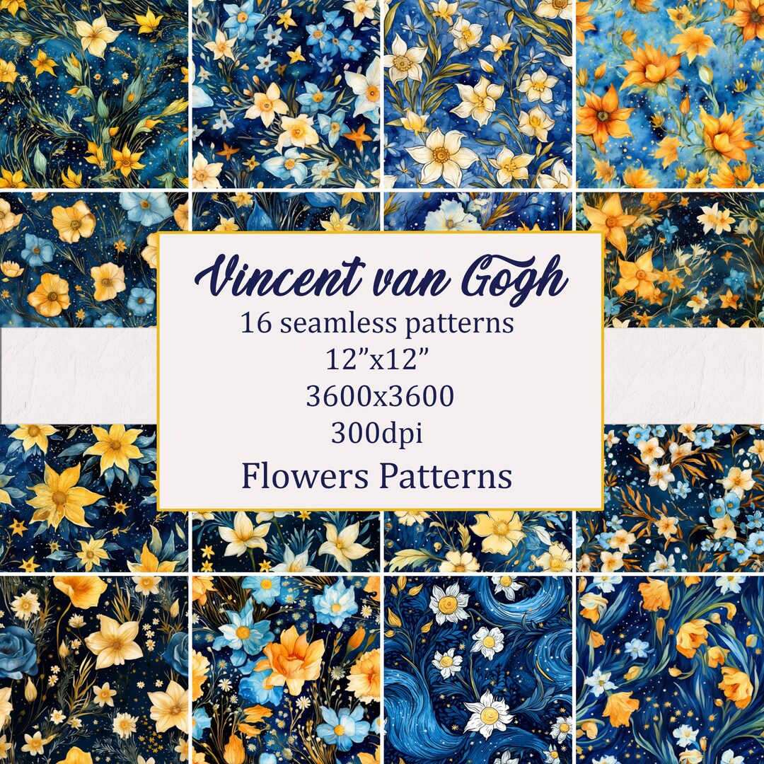 Vincent Van Gogh , Seamless Pattern, Pattern, Flowers Digital Paper ...