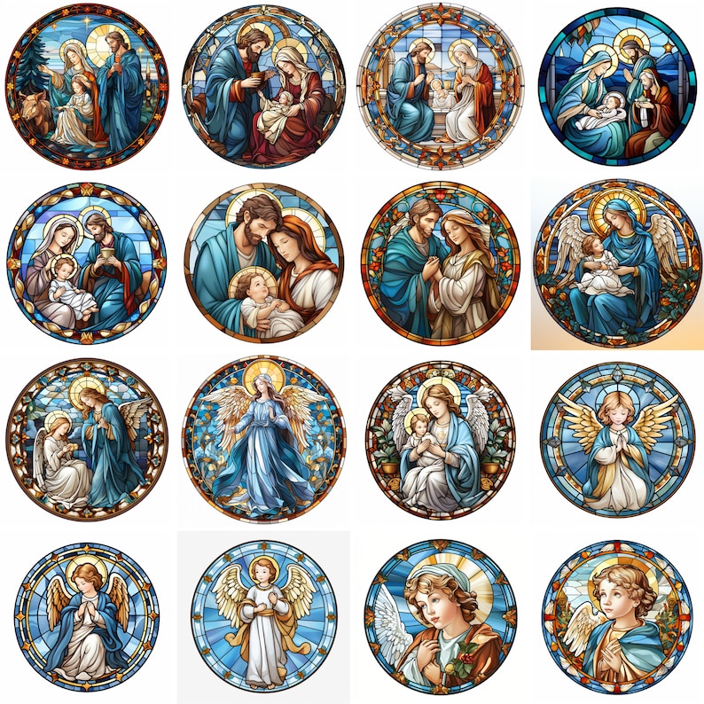 50 Stained Glass Nativity Clipart Bundle, 50 PNG Files for Christmas ...