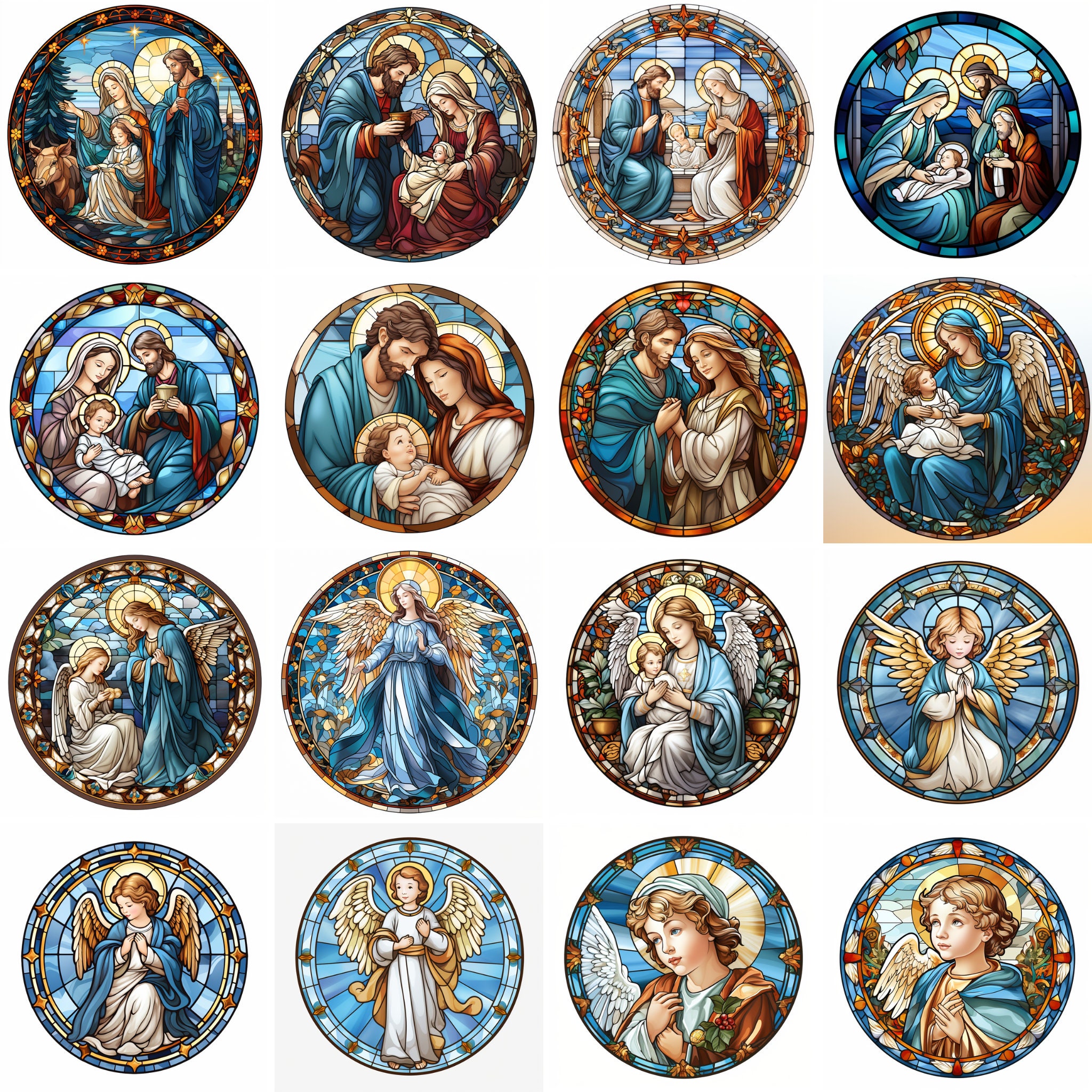 50 Stained Glass Nativity Clipart Bundle, 50 PNG Files for Christmas ...