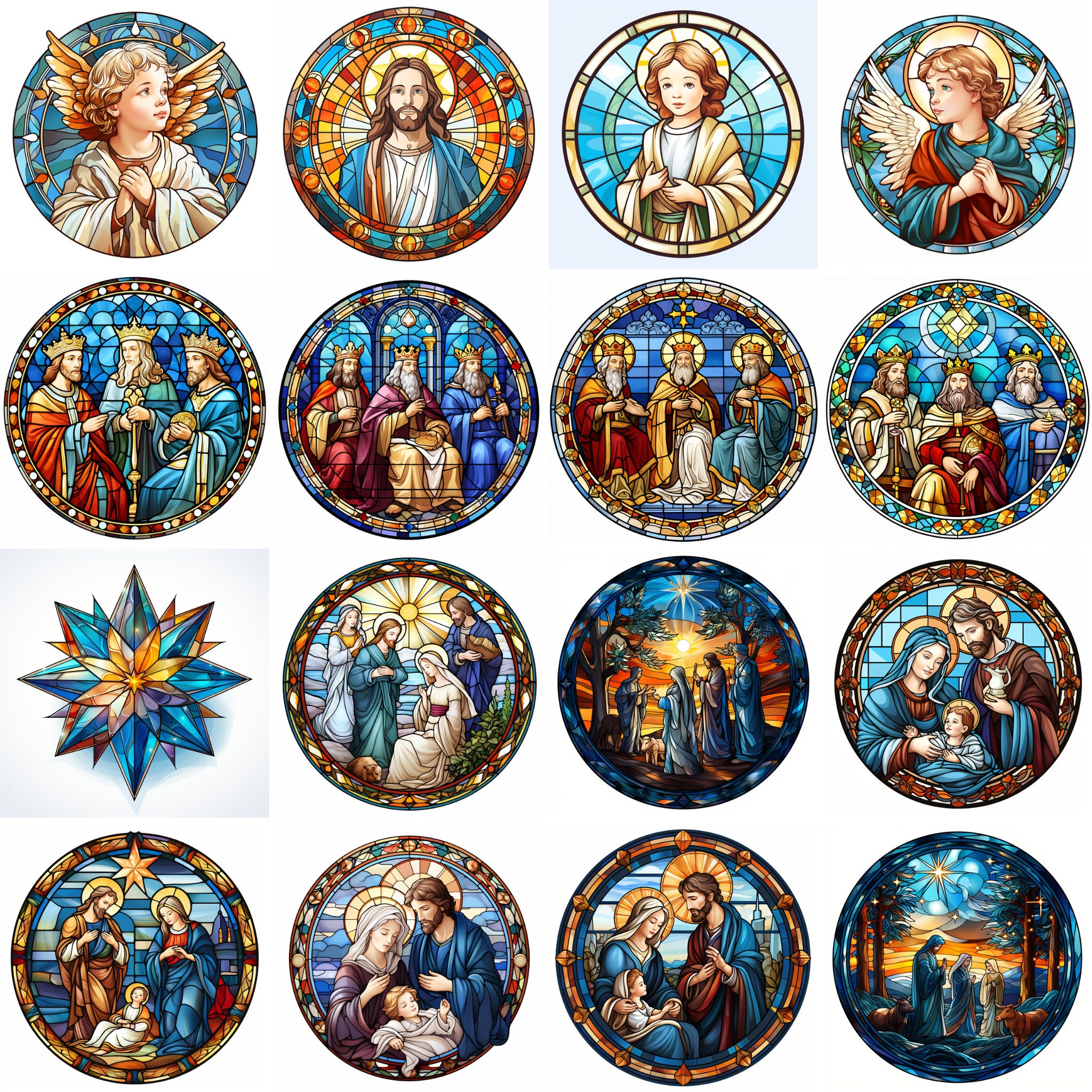 50 Stained Glass Nativity Clipart Bundle, 50 PNG Files for Christmas ...