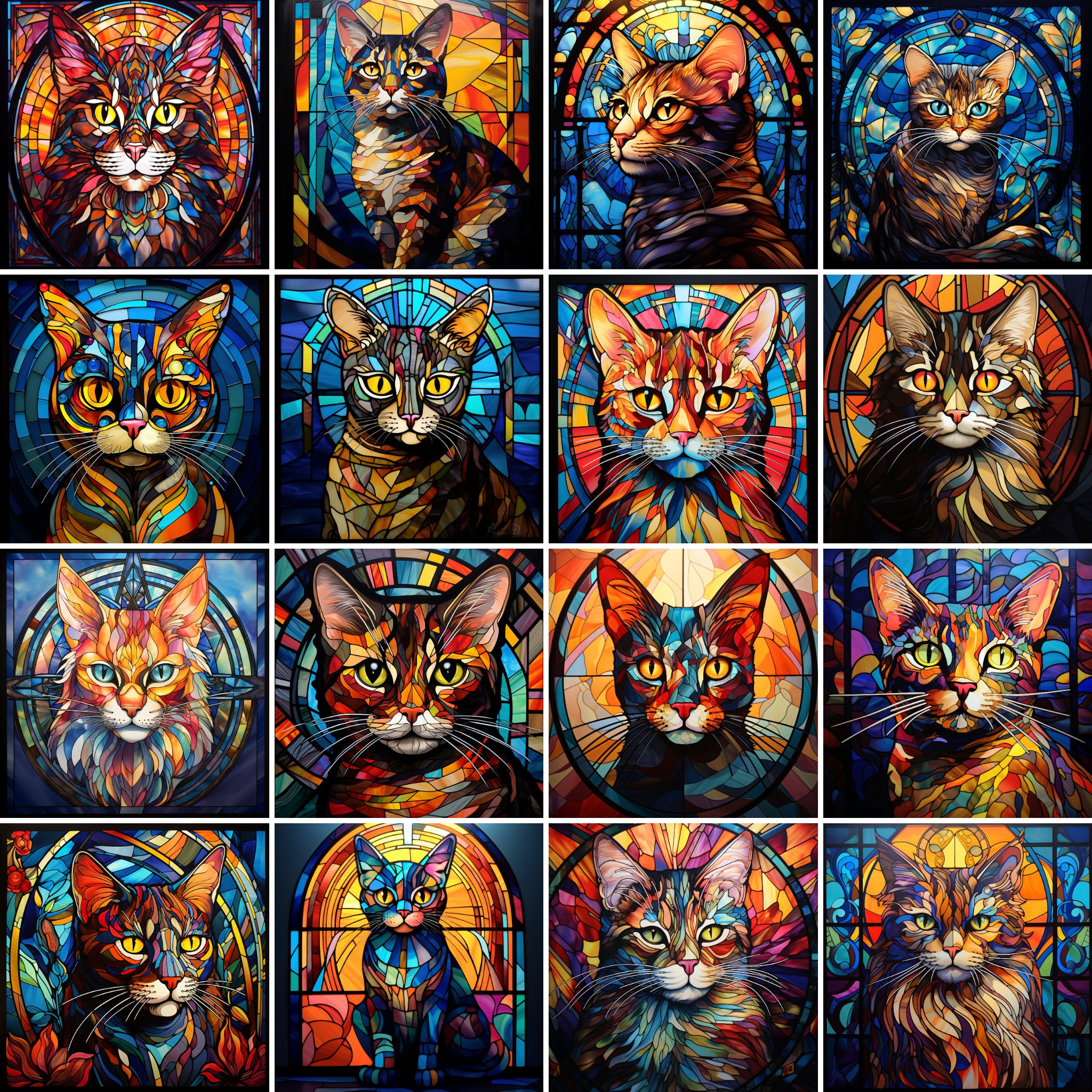 90 Stained Glass Cats Clipart, 90 Stained Glass Cats Digital Papers ...