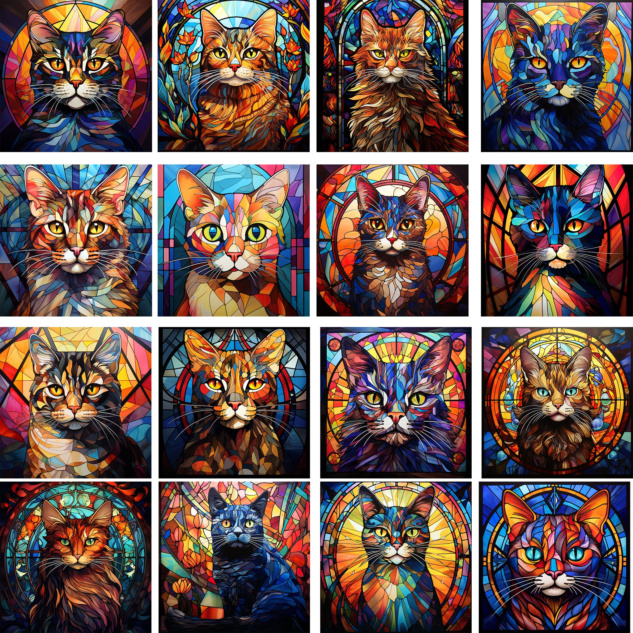 90 Stained Glass Cats Clipart, 90 Stained Glass Cats Digital Papers ...