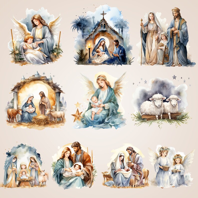 40 Watercolor Nativity Scene Clipart, Religion Clipart Bundle - Etsy