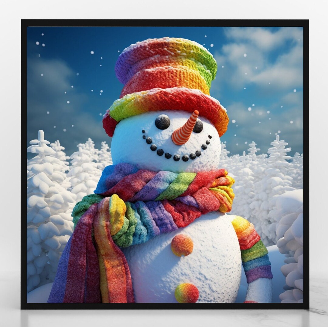 Rainbow Snowman Wall Art Digital Print, Rainbow Holiday Decor, Retro ...