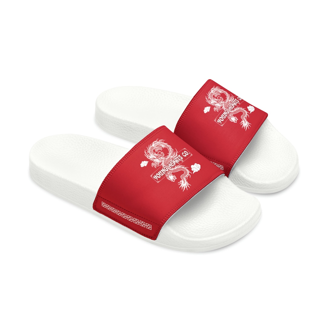 Young Hearts Co. Dragon Slayer Men's PU Slide Sandals Red, Dragon ...