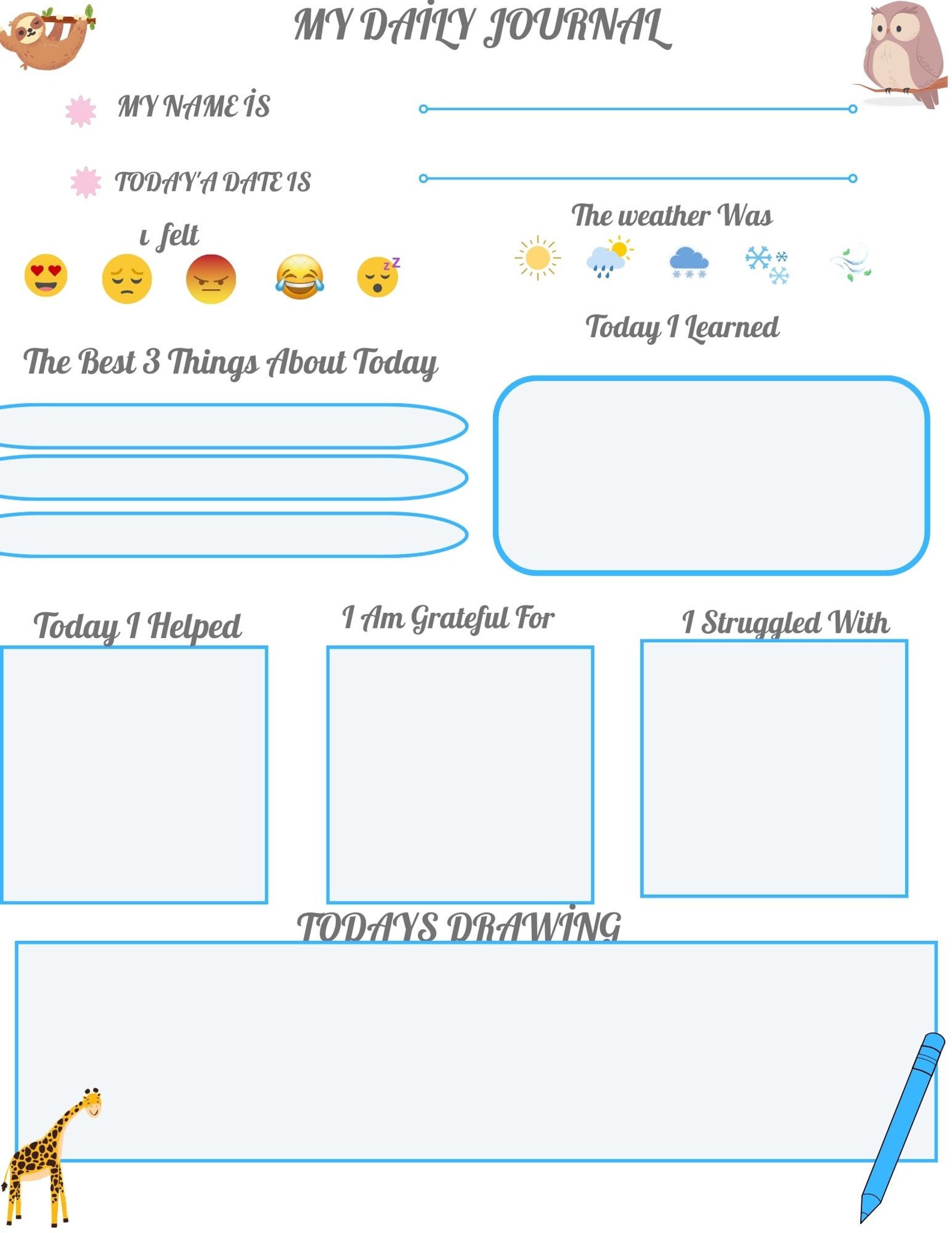 Kids Daily Journal Printable Journal for Kids Diary for Children Kids ...