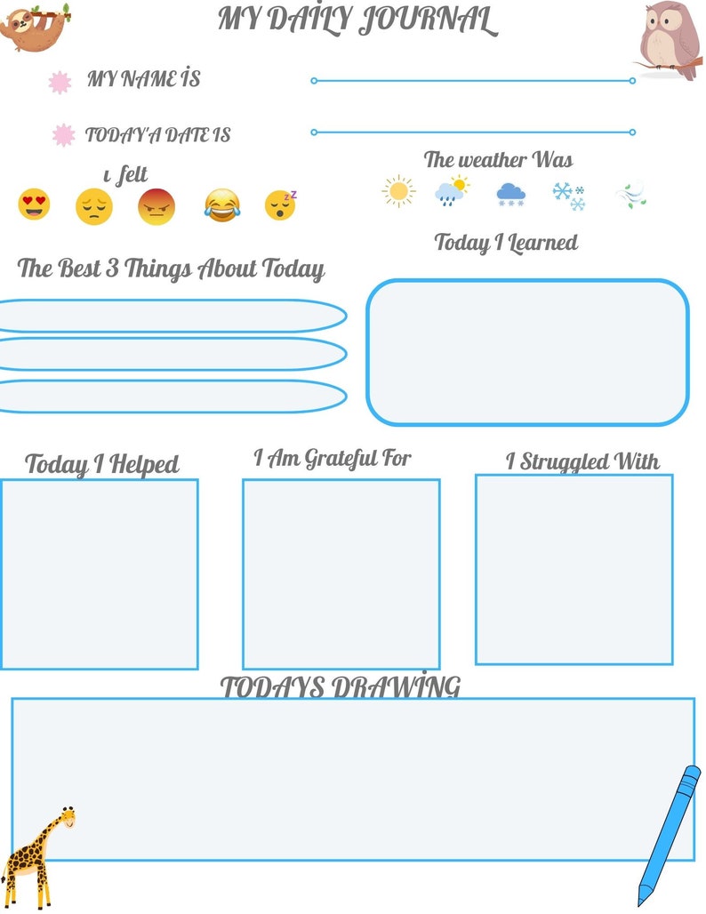 Kids Daily Journal Printable Journal for Kids Diary for Children Kids ...