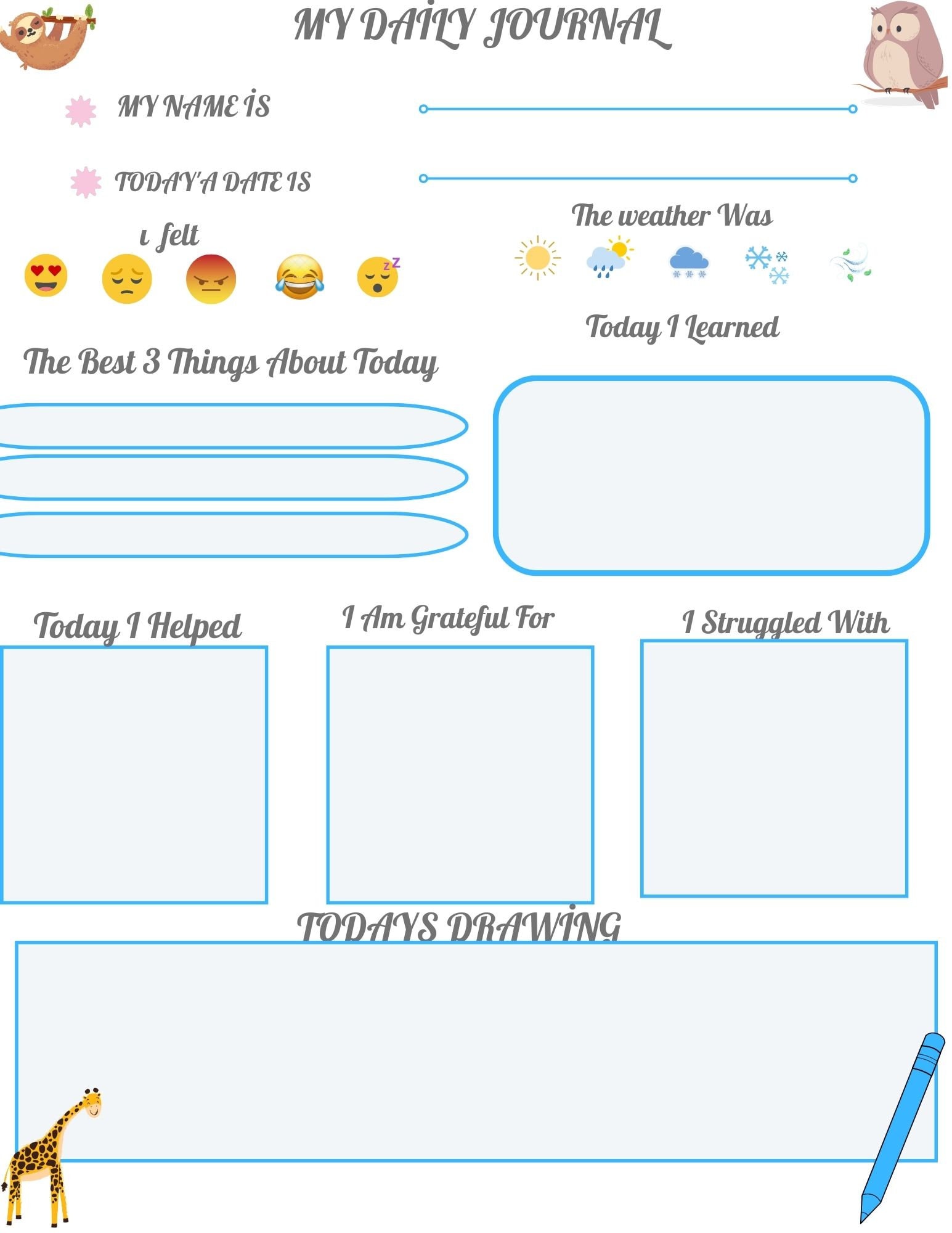 Kids Daily Journal Printable Journal for Kids Diary for Children Kids ...