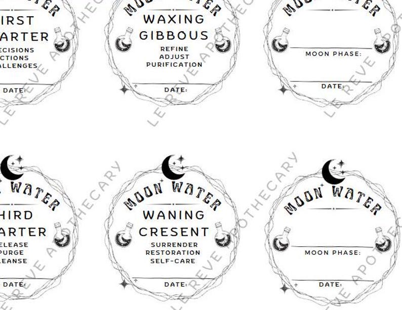Moon Water Labels & 2026 Moon Phase Calendar: Printable Decor (digital ...
