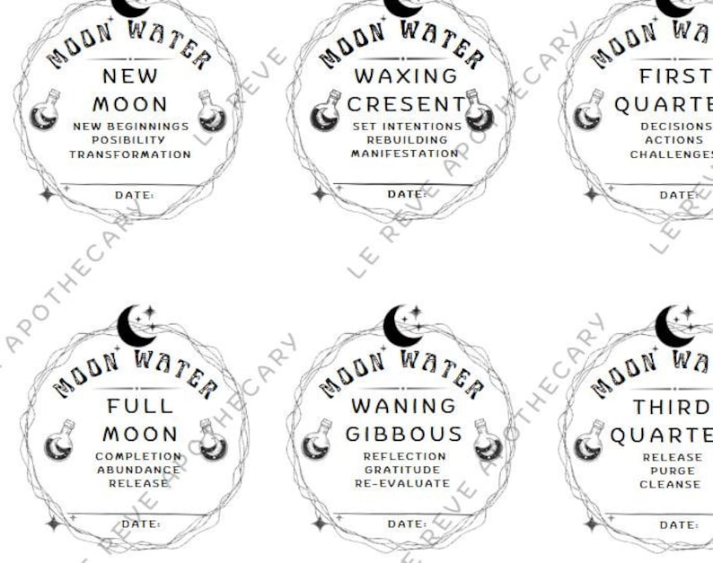 Moon Water Labels & 2026 Moon Phase Calendar: Printable Decor (digital ...