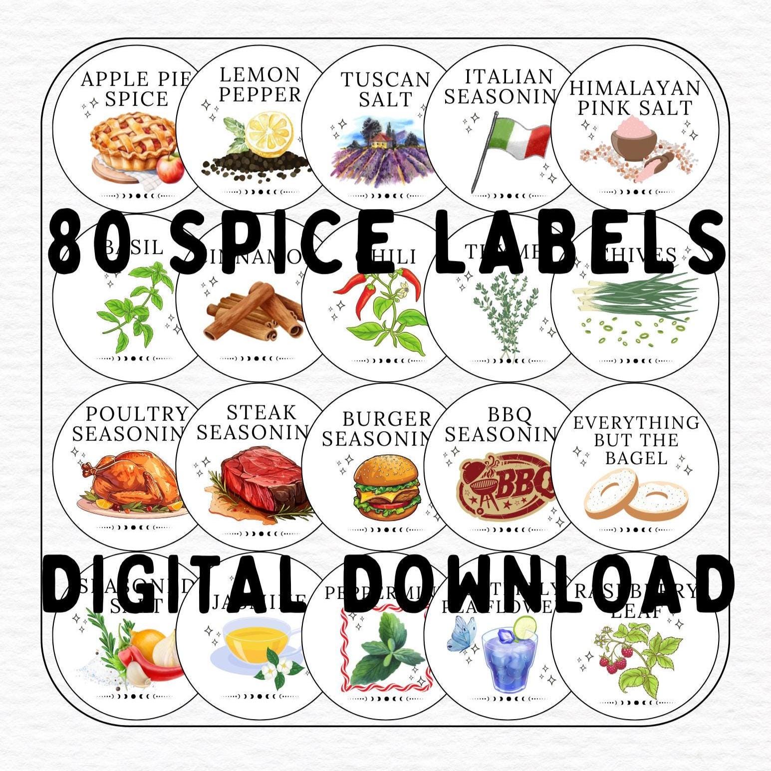 Printable Round Spice Jar Labels: Kitchen Witch Pantry Stickers ...