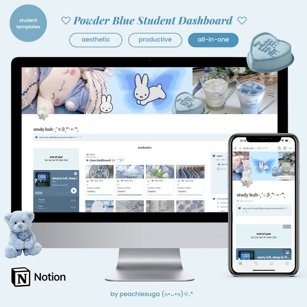 Blue Aesthetic Notion Template - Etsy