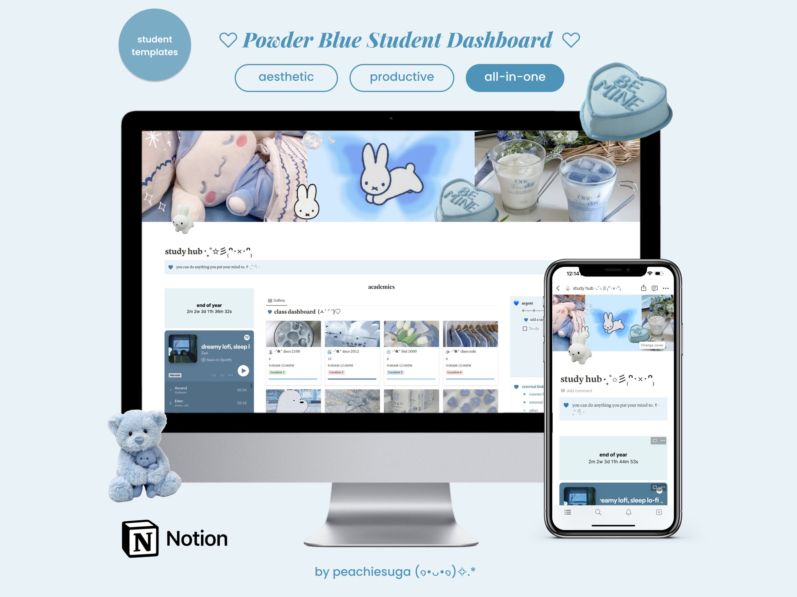 Aesthetic Blue Student Dashboard Notion Template Notion - Etsy