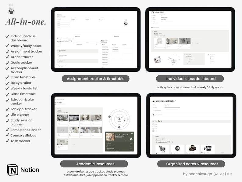 2026 Grey Student Dashboard Notion Template | Minimalist Notion All-in ...
