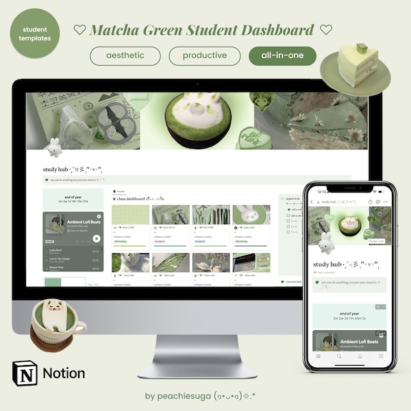 Aesthetic Green Notion Template Planner - Etsy
