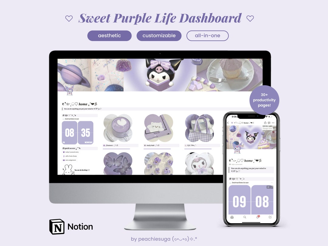 Sweet Purple Aesthetic Notion Template | Notion All-in-one Life Planner ...