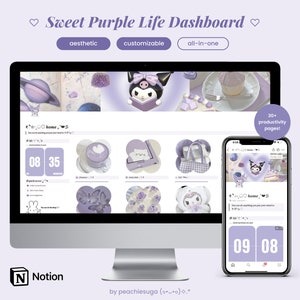 2025 Sweet Purple Aesthetic Notion Template | Notion All-in-one Life Planner, Aesthetic Notion ...