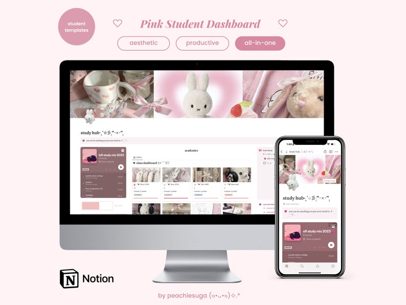 2026 Aesthetic Pink Student Dashboard Notion Template | Notion All-in ...