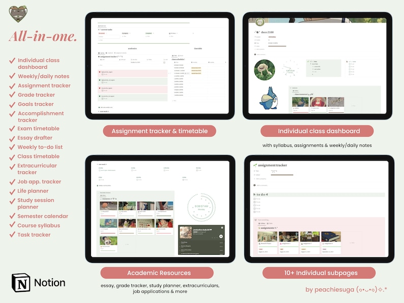 2026 Studio Ghibli Student Dashboard Notion Template | Notion All-in-one Life Planner, Aesthetic ...