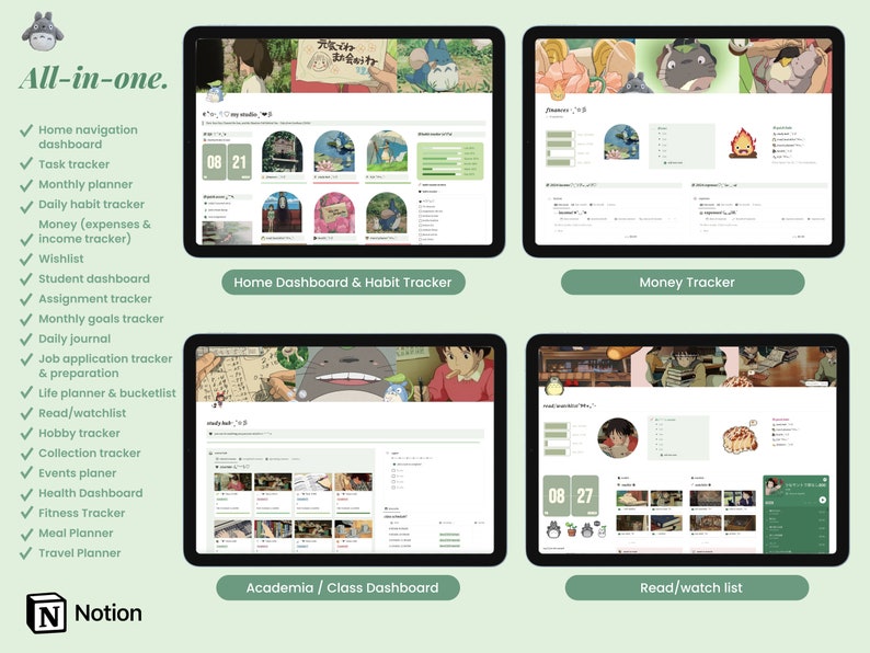2026 Aesthetic Studio Ghibli Notion Template | Notion All-in-one Life ...
