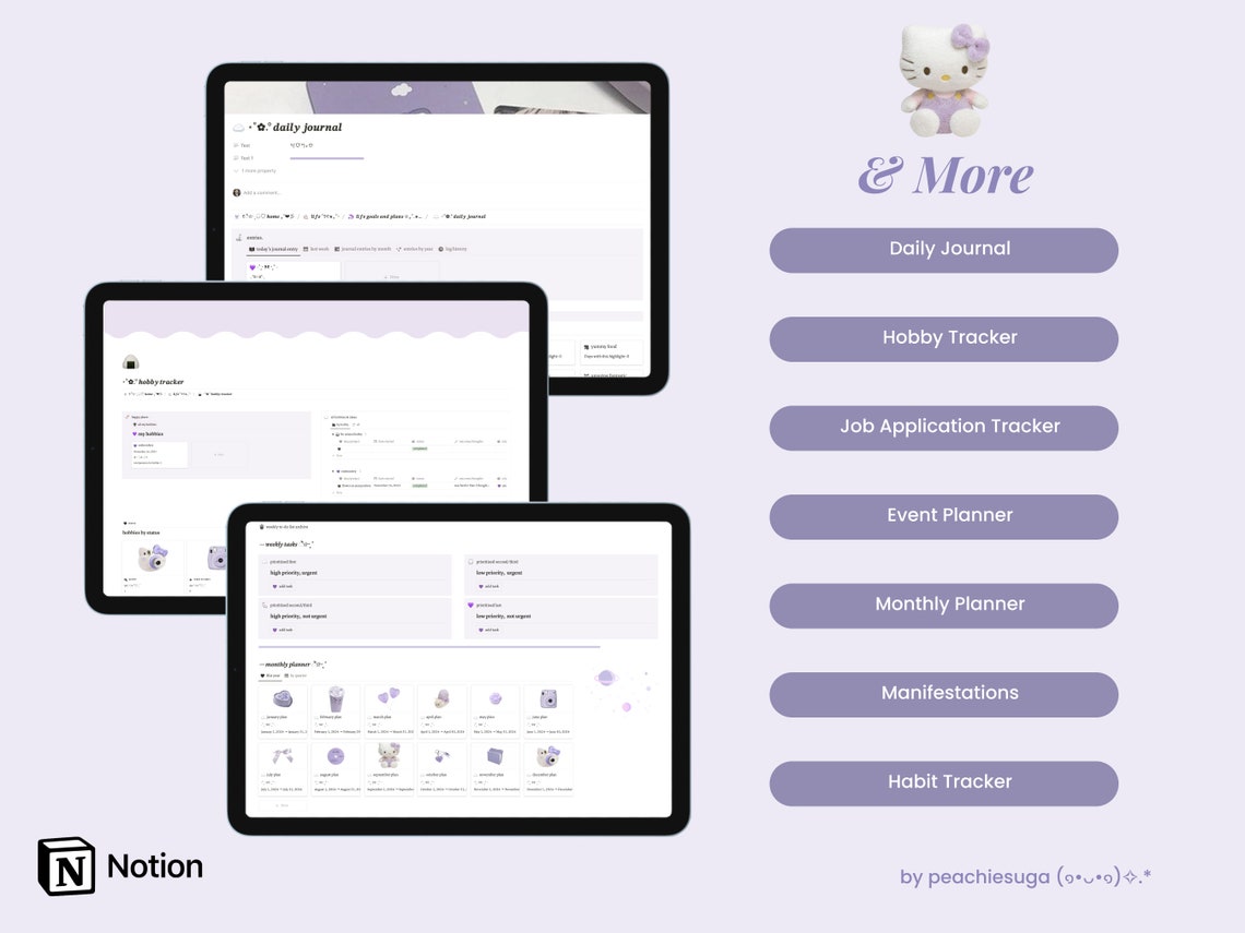 2025 Sweet Purple Aesthetic Notion Template | Notion All-in-one Life ...