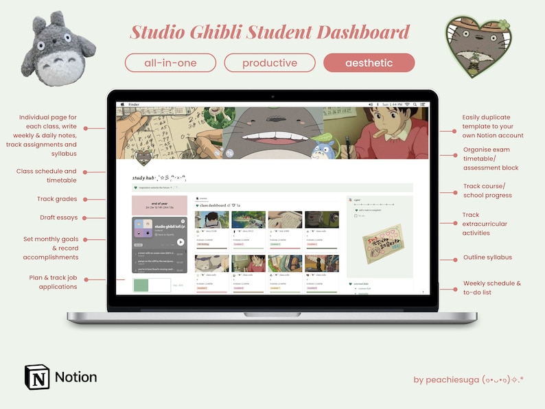 2026 Studio Ghibli Student Dashboard Notion Template | Notion All-in ...