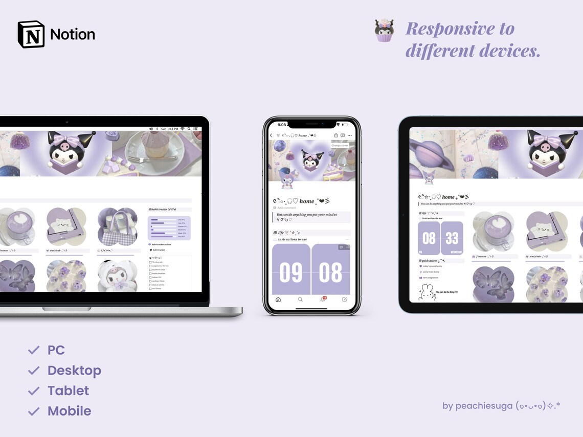 2025 Sweet Purple Aesthetic Notion Template | Notion All-in-one Life ...