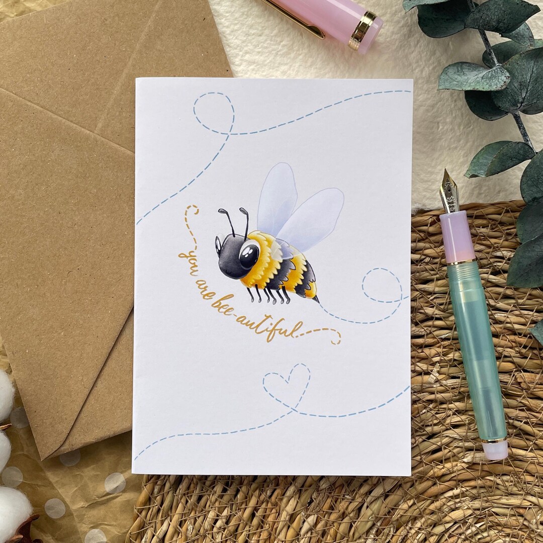 Bee-autiful Pun Card A6 Kawaii Bee Greeting Card for Anniversary, Cute ...