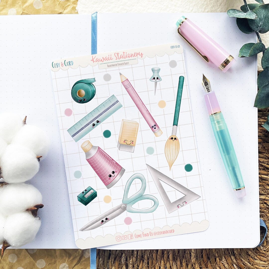 Kawaii Stationery Sticker Sheet | Hand Illustrated Sticker | Cute ...