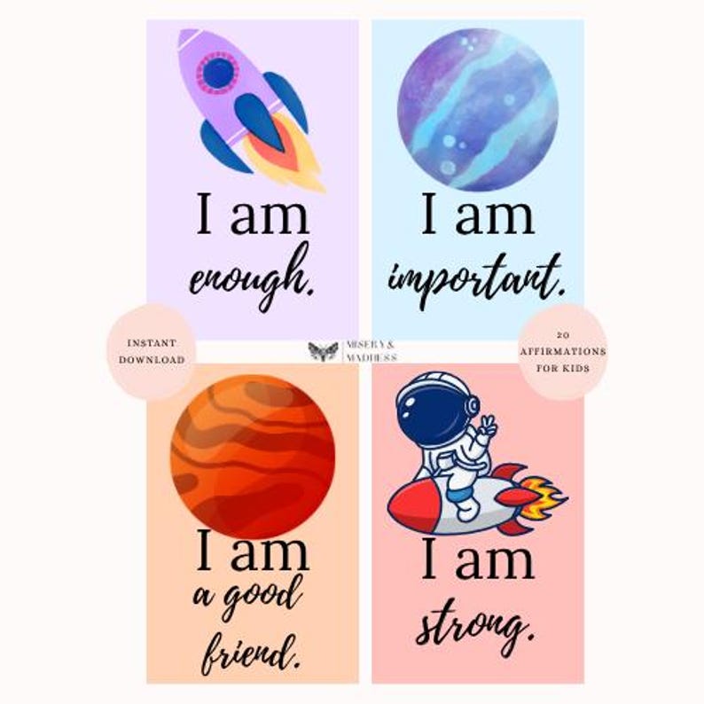 Kids Affirmation Cards Printable | Outer Space | Positive Quotes for ...