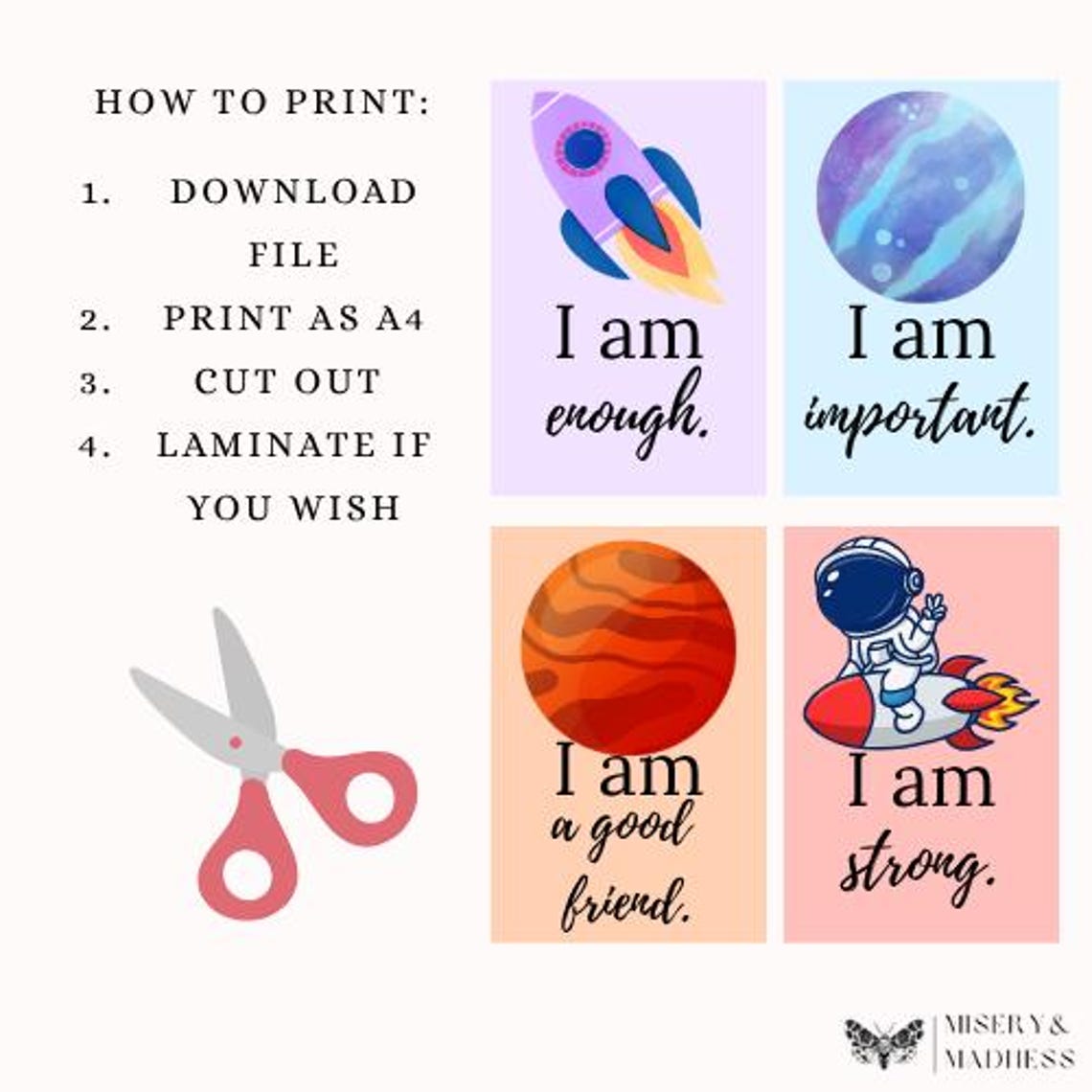 Kids Affirmation Cards Printable | Outer Space | Positive Quotes for ...