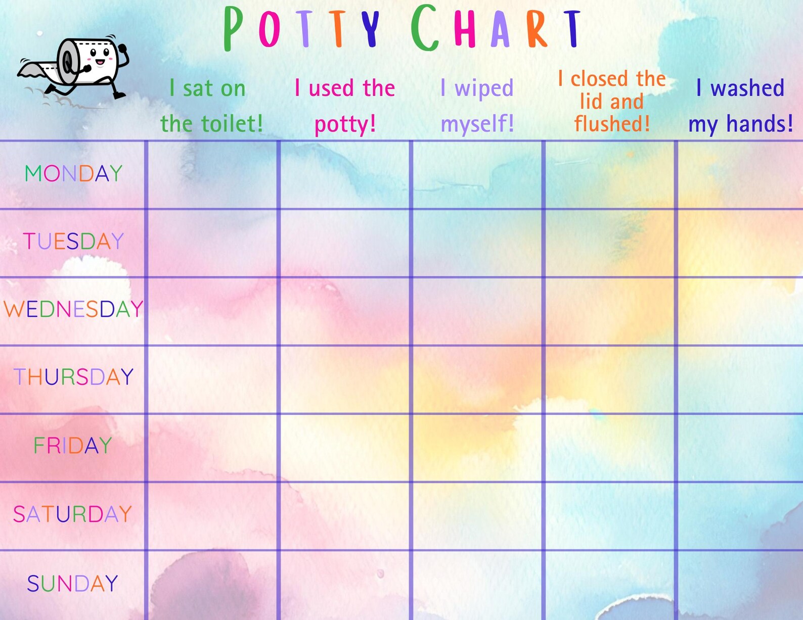 Potty Training Chart Printable, Potty Training Sticker Chart, Toddler ...