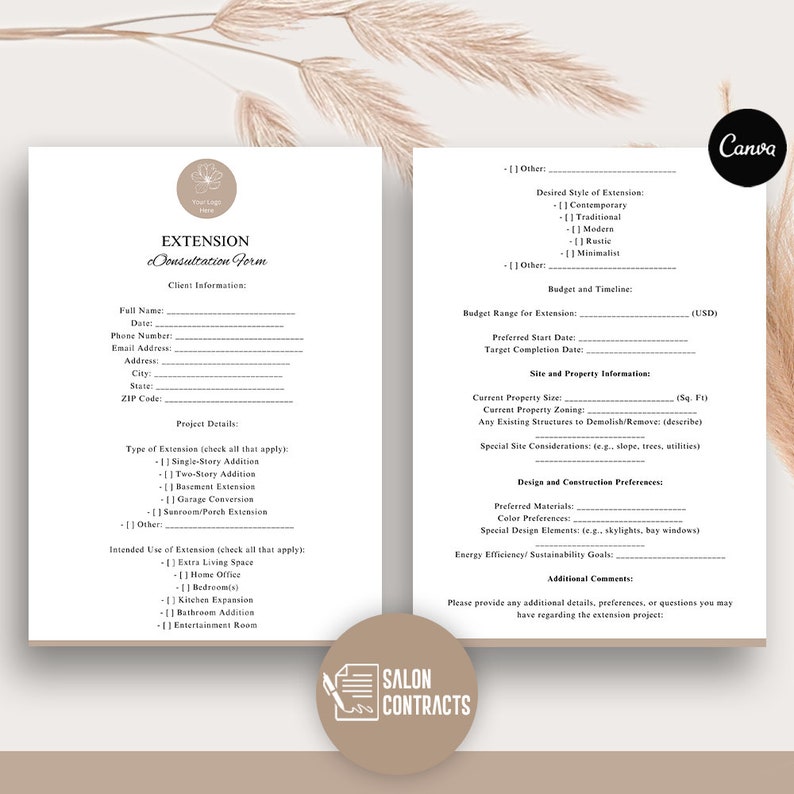 Hair Extension Consultation Form, Hair Extension Template, Hair ...