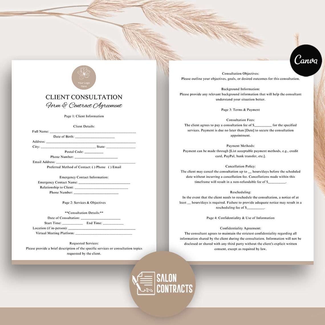 Client Consultation Form, Client Consultation Template, Hair ...