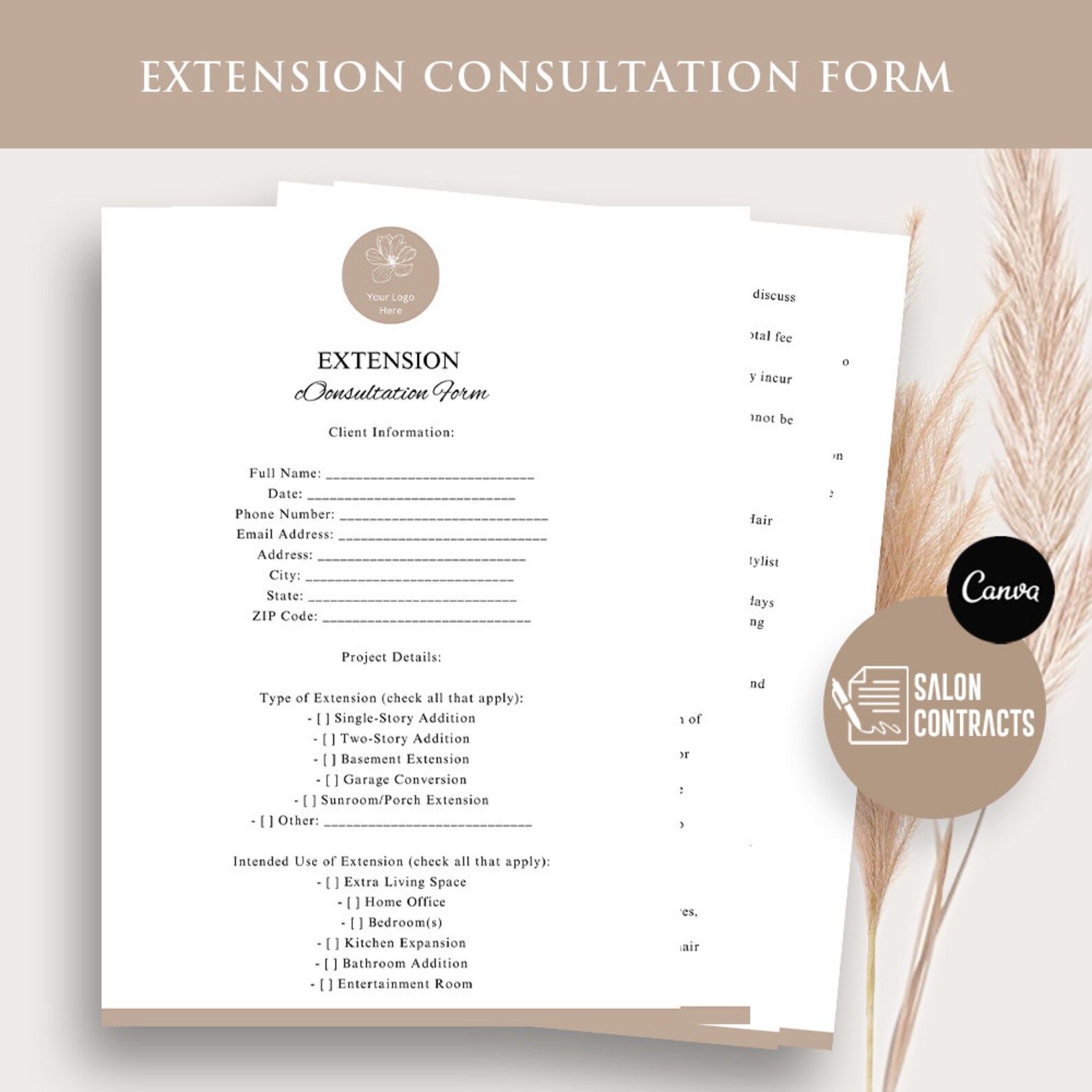 Hair Extension Consultation Form, Hair Extension Template, Hair ...
