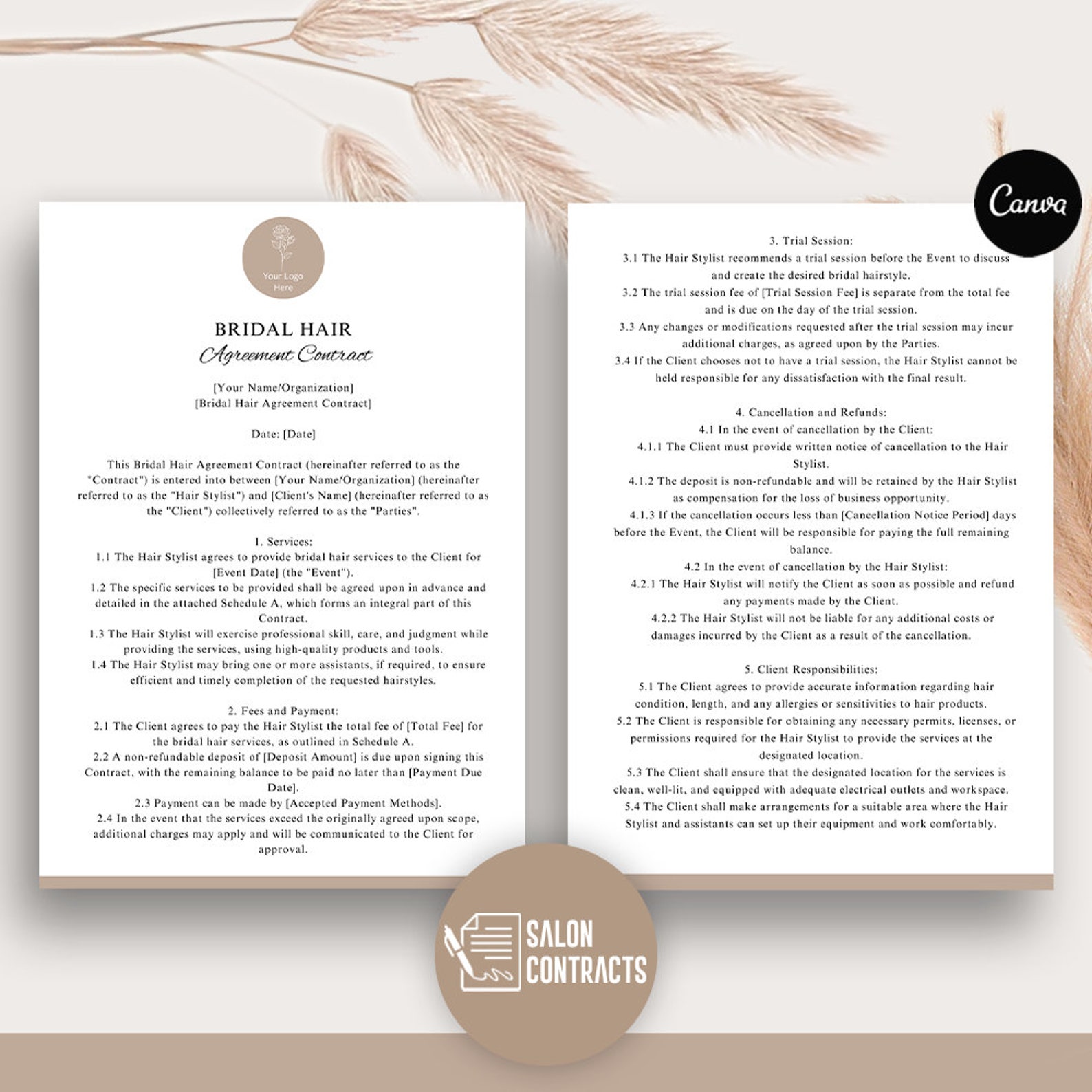 Bridal Hair Forms, Editable Bridal Hair Contract Template, Hair ...
