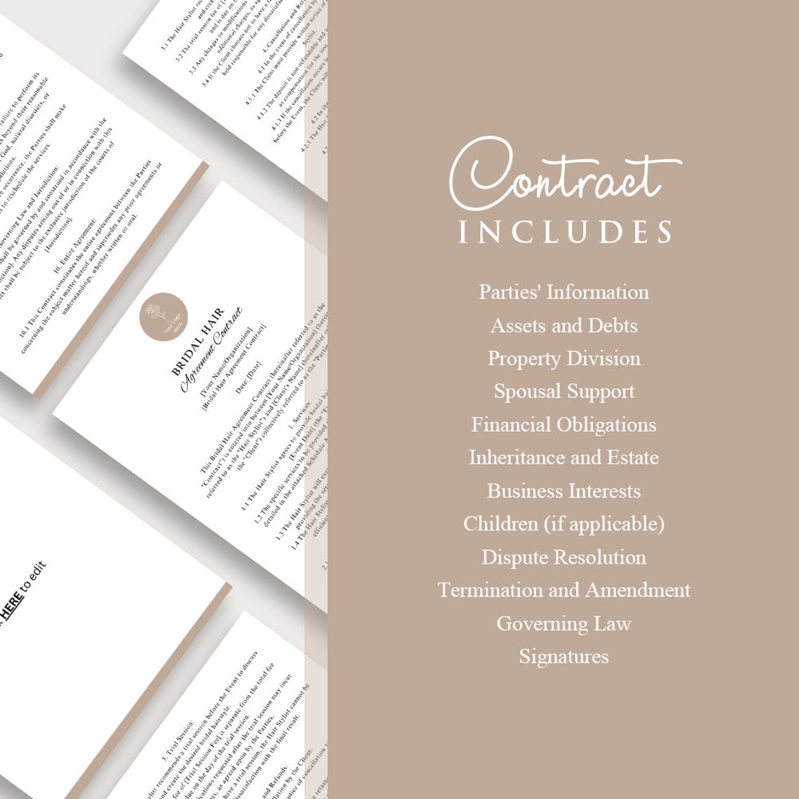 Bridal Hair Forms, Editable Bridal Hair Contract Template, Hair ...