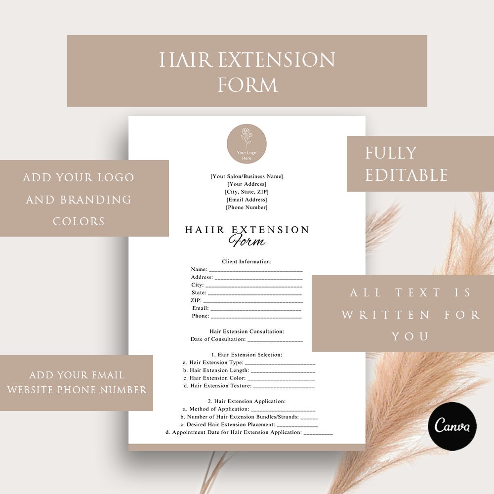 Hair Stylist Forms, Editable Hair Consent Template, Hair Extensions ...