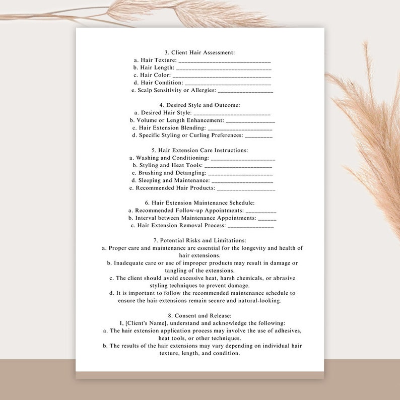 Hair Stylist Forms, Editable Hair Consent Template, Hair Extensions ...