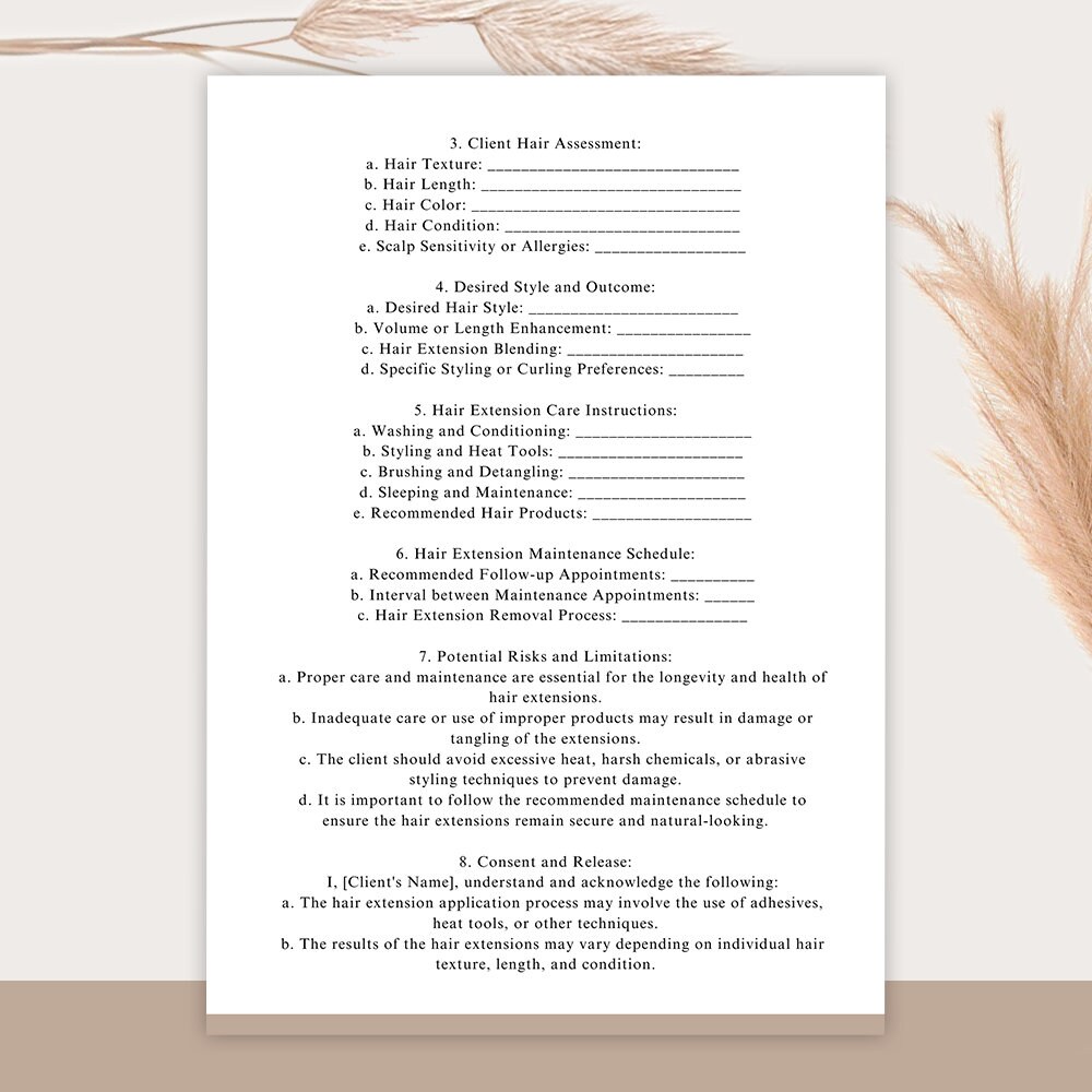 Hair Stylist Forms, Editable Hair Consent Template, Hair Extensions ...