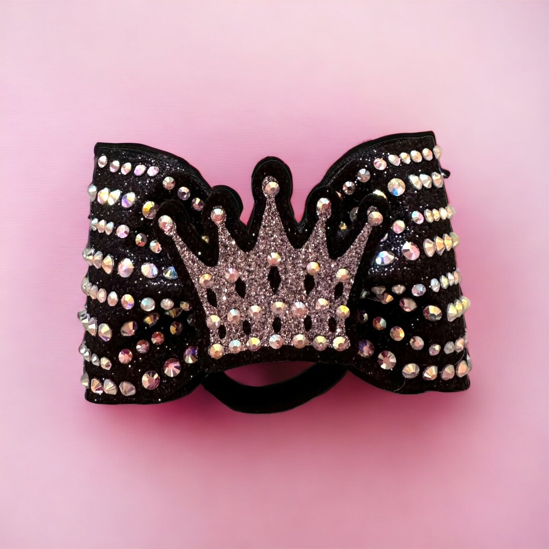 Mini Tailless Cheer Bow Set With Crown Centers With Rhinestones, Black ...