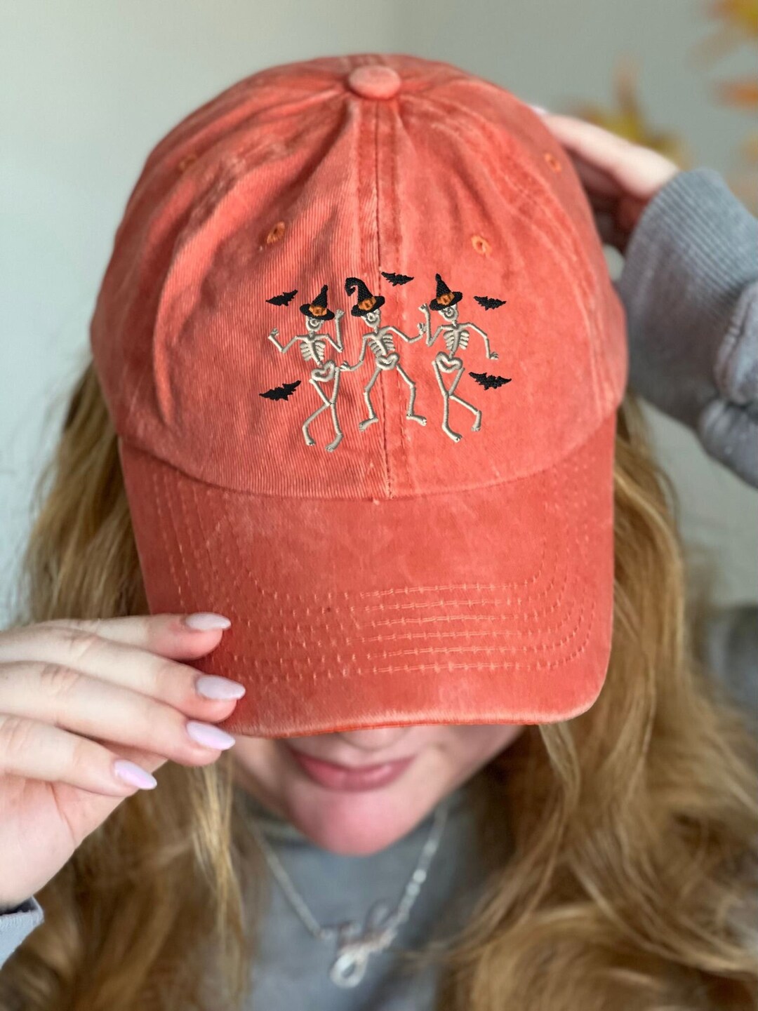 Skeleton Hat, Custom Embroidered Hat , Dancing Skeleton Hat ...