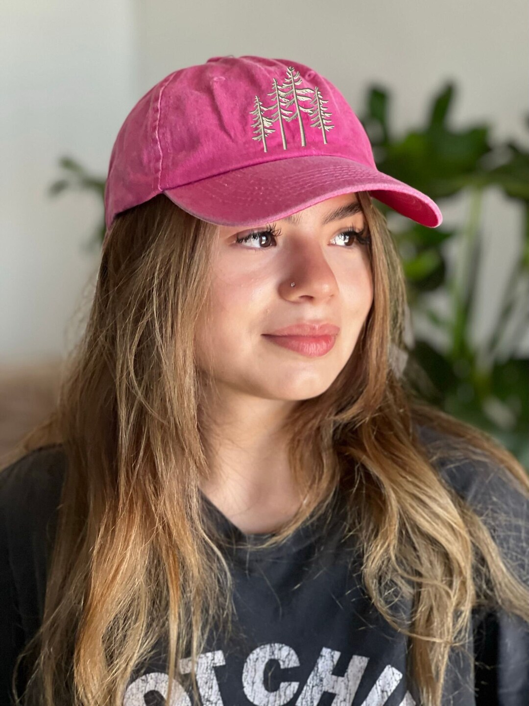 Custom Hat, Custom Embroidered Hat , Pink Pine Tree Hat , Embroidery ...