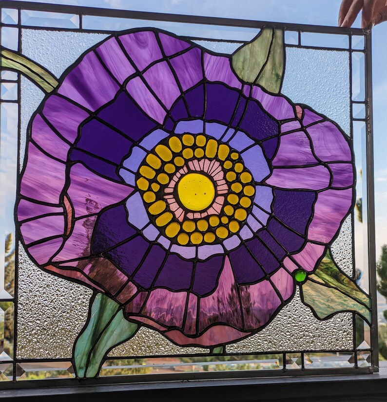 Purple Poppy Stained Glass Panel - Etsy
