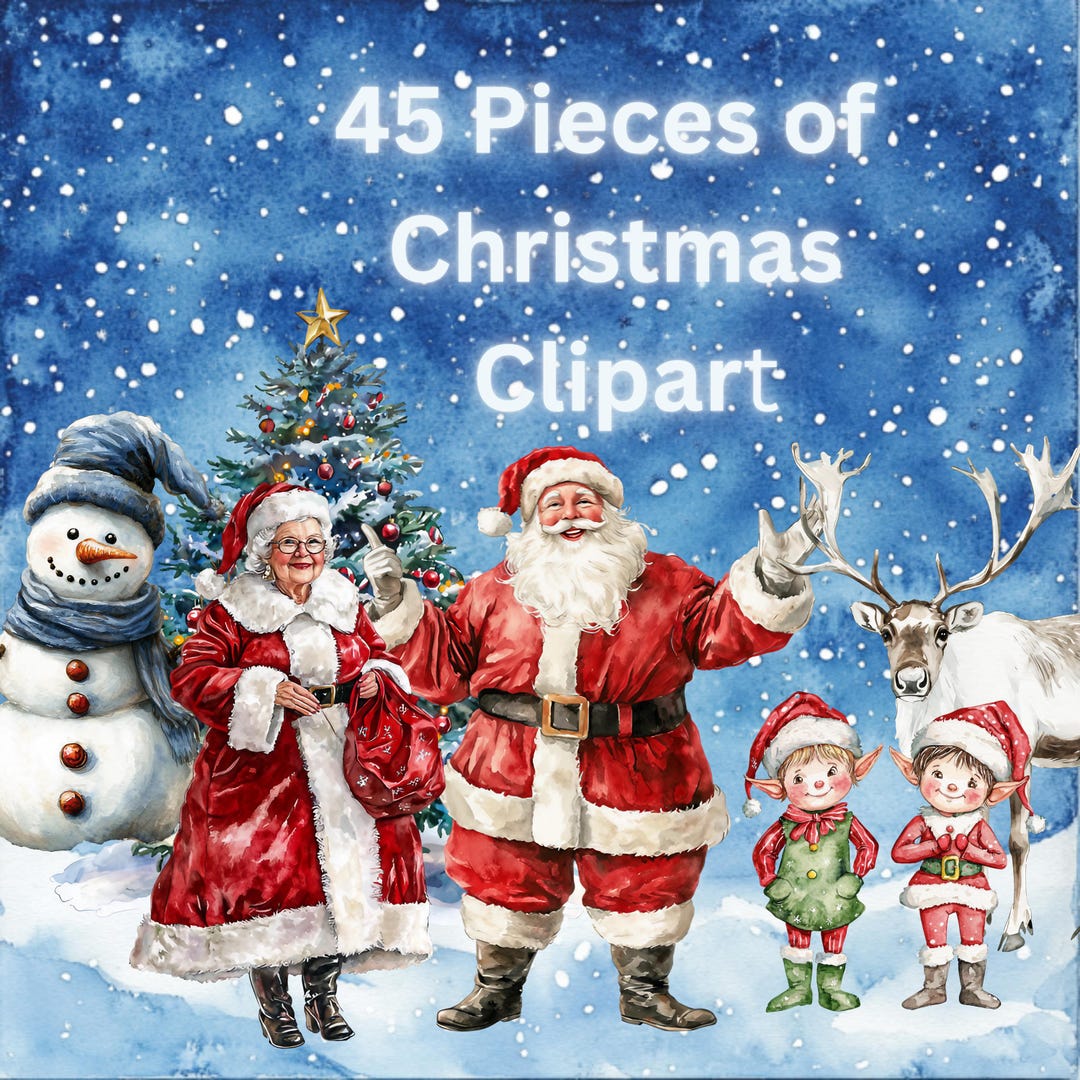 Christmas Clipart, Watercolor, 45 High Quality Pngs, Santa, Mrs. Claus ...
